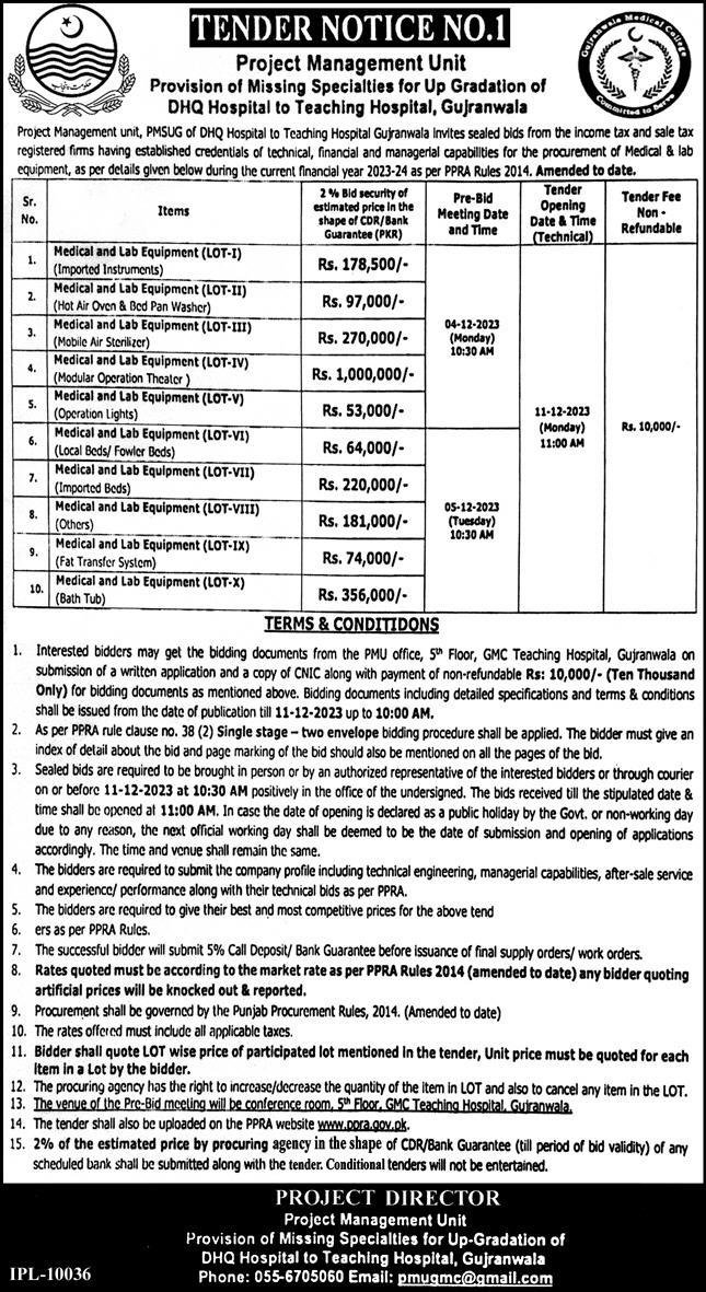Dhq Hospital Gujranwala Tender Notice in Express Newspaper of Pakistan Dhq Hospital Gujranwala Tender Notice in Express Newspaper of Pakistan