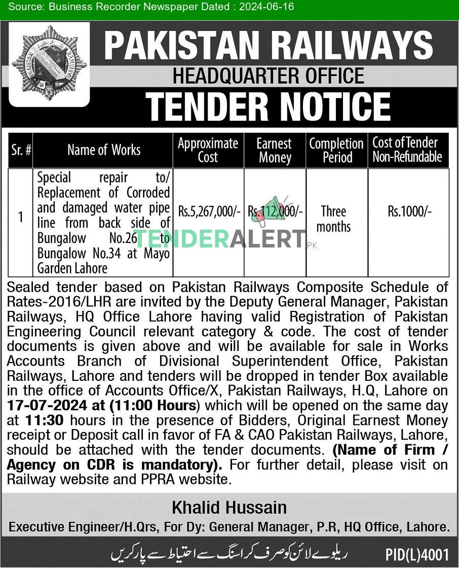 Pakistan Railways Lahore Tender Notice in Business Recorder Newspaper ... Pakistan Railways Lahore Tender Notice in Business Recorder Newspaper ...