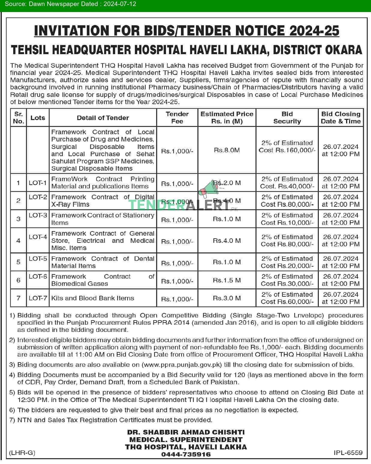 Tehsil Headquarter Hospital Okara Tender Notice in Dawn Newspaper of ... Tehsil Headquarter Hospital Okara Tender Notice in Dawn Newspaper of ...